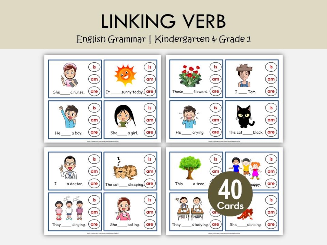 Linking Verb Clip Cards | to Be Verb Printable | is Am Are Task Cards ...