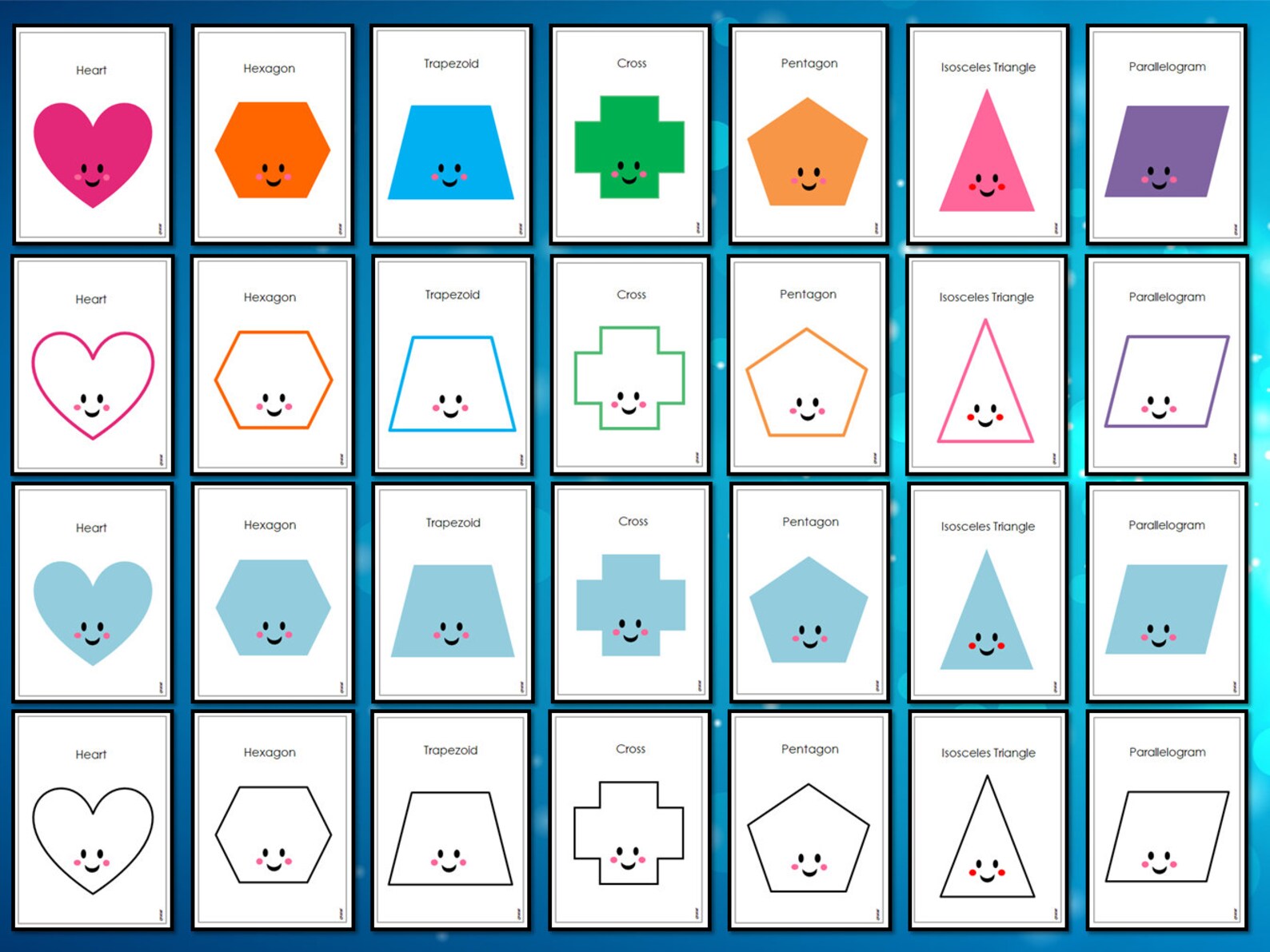 Shapes Flashcards Printable 72 Basic Shapes Flash Cards | Etsy