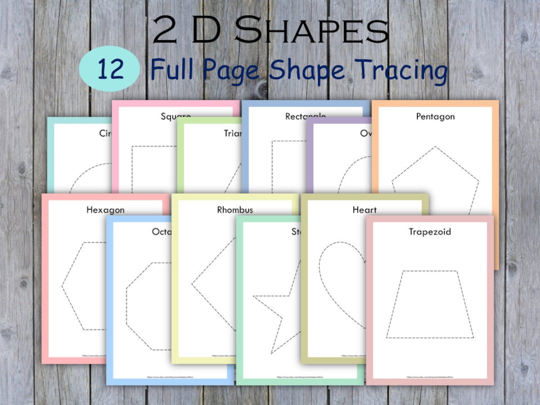 Shapes Tracing Cards, Preschool Full Page 2D Shapes Worksheets, Basic ...