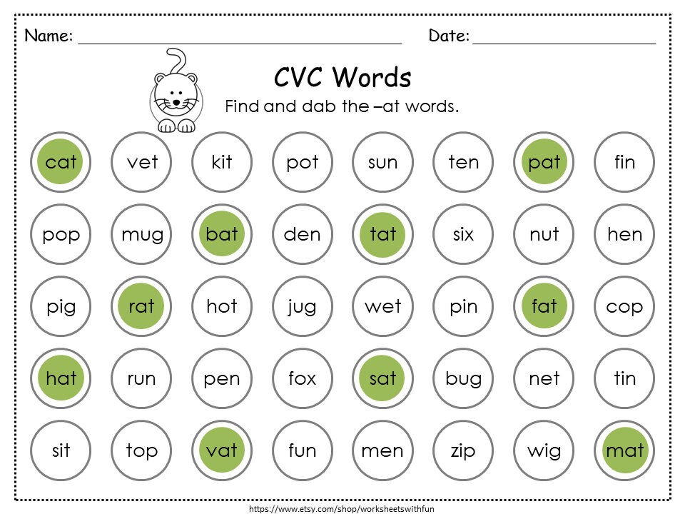 CVC Word Family Worksheets | Dab & Color Phonics Activities ...