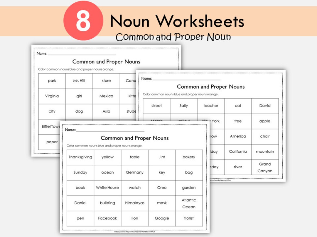 Noun Sorting Worksheets: Common and Proper Nouns (PDF Printable) - Etsy