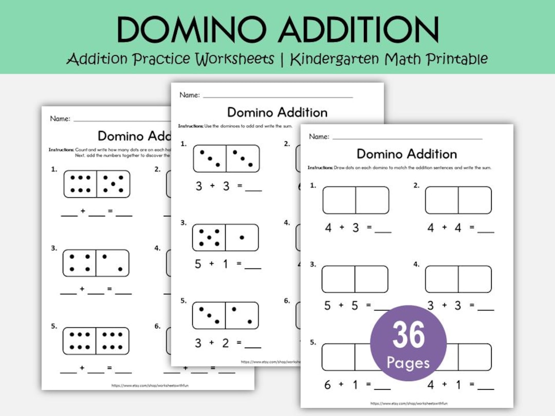 Domino Addition Worksheets for Kids | Math Practice Workbook Printable ...