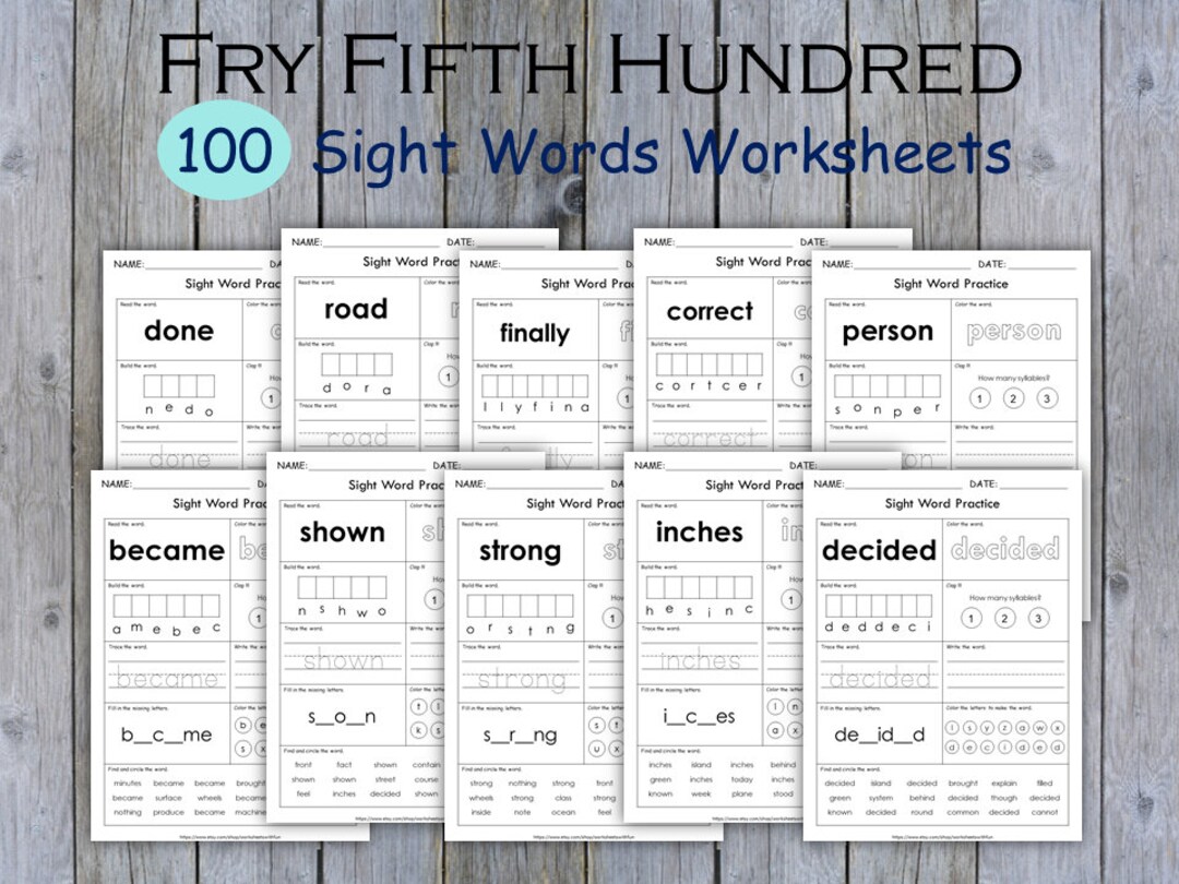 100 Printable Sight Words Worksheets, Fry Fifth Hundred Sight Word Work ...