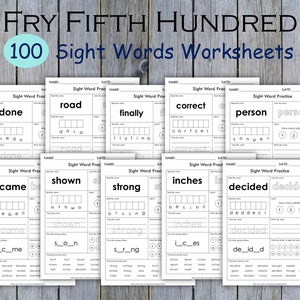 100 Printable Sight Words Worksheets, Fry Fifth Hundred Sight Word Work ...