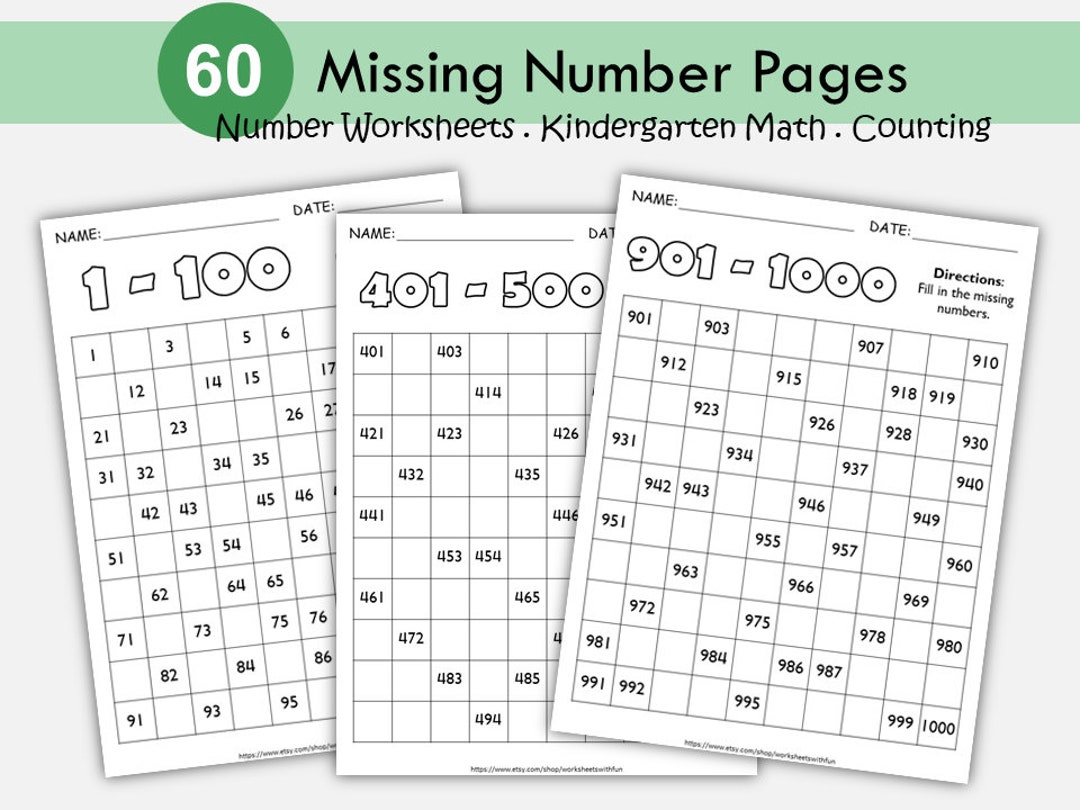 Number Worksheets for Preschool, Missing Numbers 1-1000, Kindergarten ...