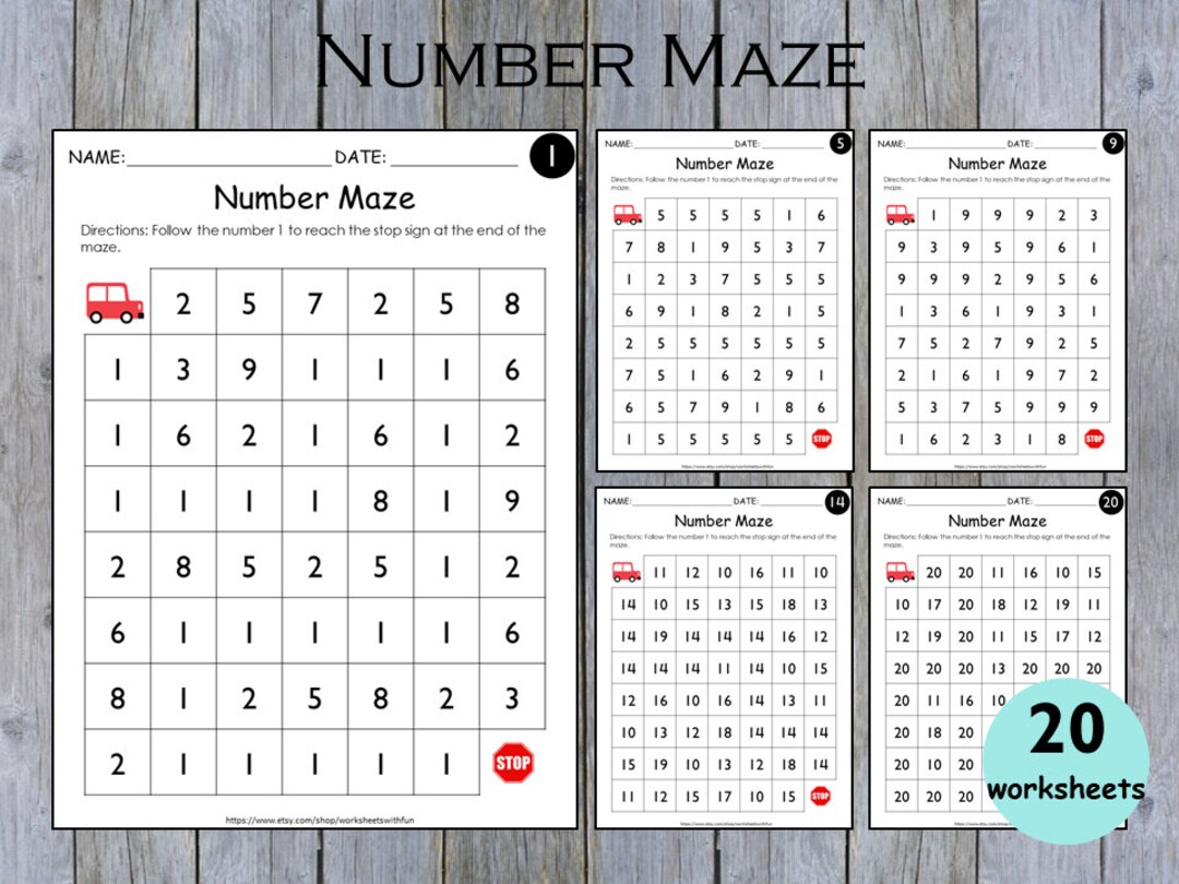 Number Maze Printable for Children, Numbers 1-20 Worksheets ...