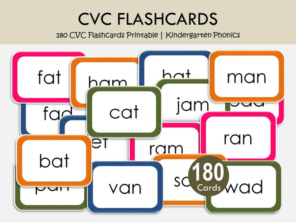 180 CVC Flashcards, Kindergarten Phonics, Short Vowel Word Cards (PDF ...