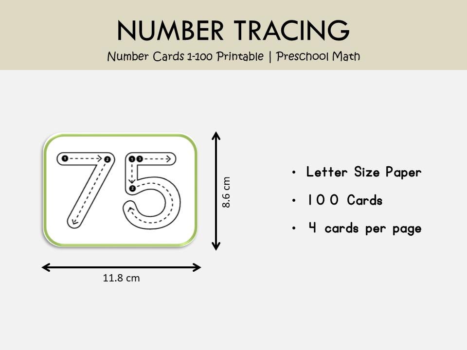 Number Tracing Cards 1-100 Printable, Preschool Math Flashcards ...