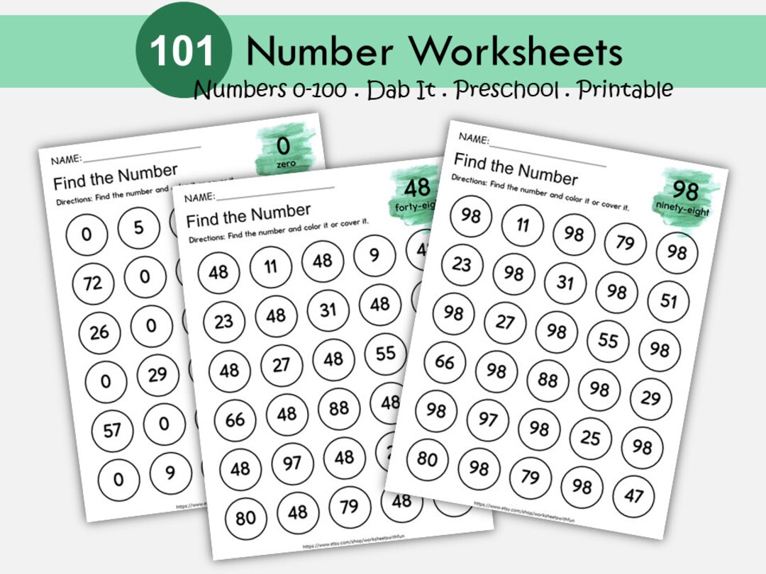 Number Search Worksheets 0-100 Printable, Preschool Kindergarten and ...