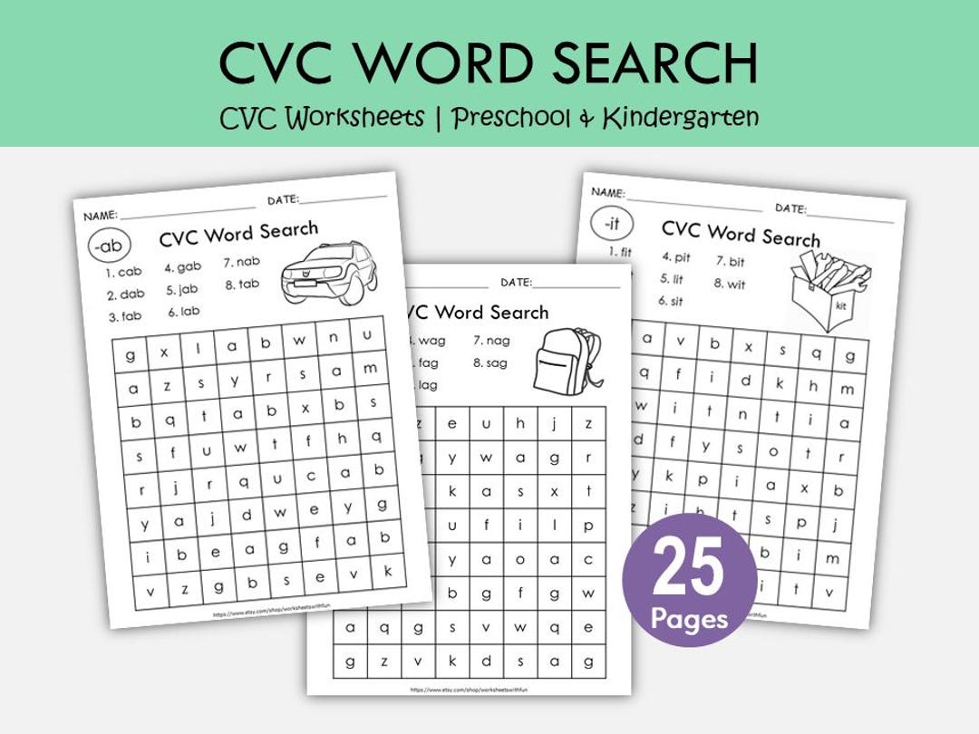 CVC Word Search Worksheets | Phonics Printables for Preschool ...