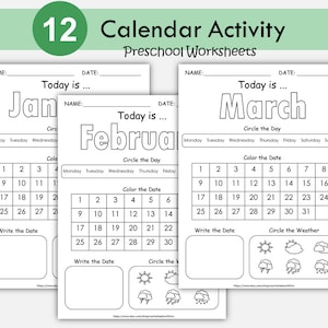 Preschool Calendar Worksheets Printable, Kids Monthly Digital Calendar ...