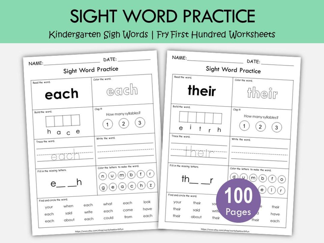 100 Printable Sight Words Worksheets for Kids | Fry First Hundred Sight ...