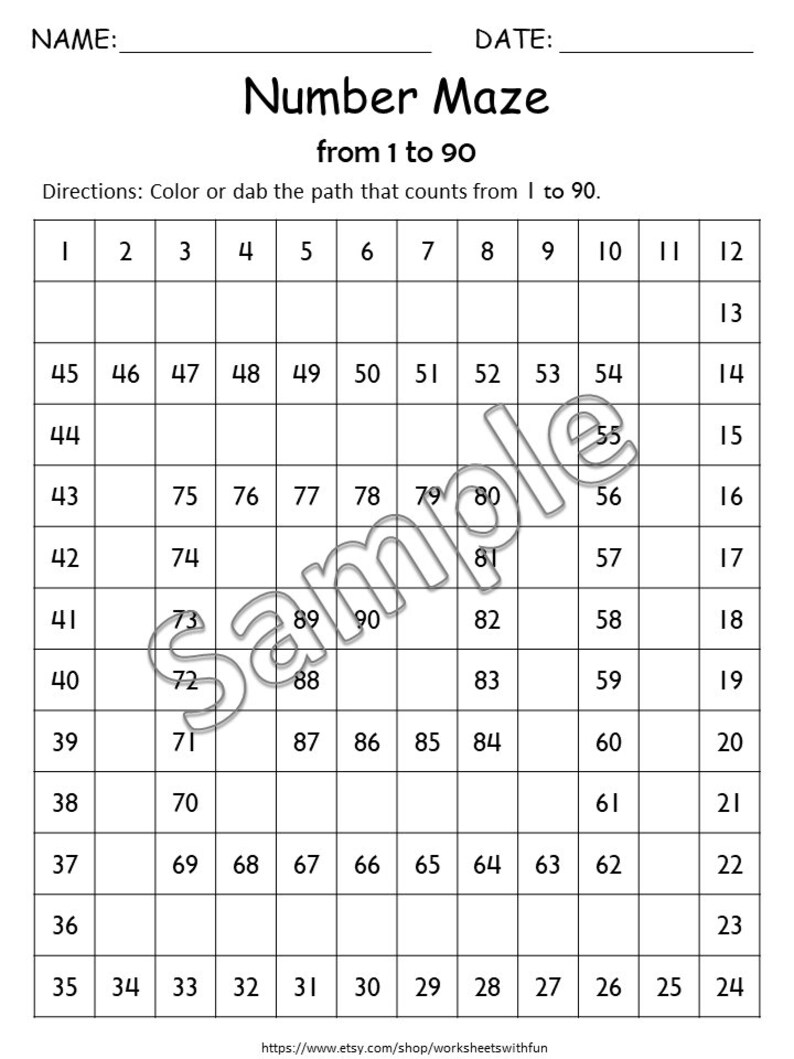 Number Mazes Worksheets 1–100, Counting Maze Printable, Number Path ...