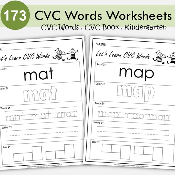 Cvc Worksheets for Kindergarten - Etsy
