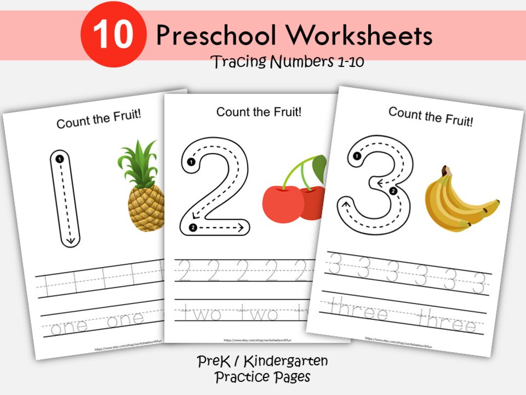 Preschool and Pre-k Number Tracing Worksheets, Numbers 1-10, Count the ...