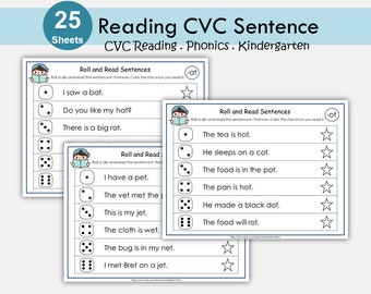 Phonics Worksheets CVC Short Vowels - Roll & Read Sentences ...