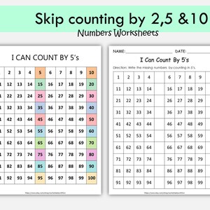 Skip Counting Worksheets: Math Charts for Kids (PDF Download) - Etsy