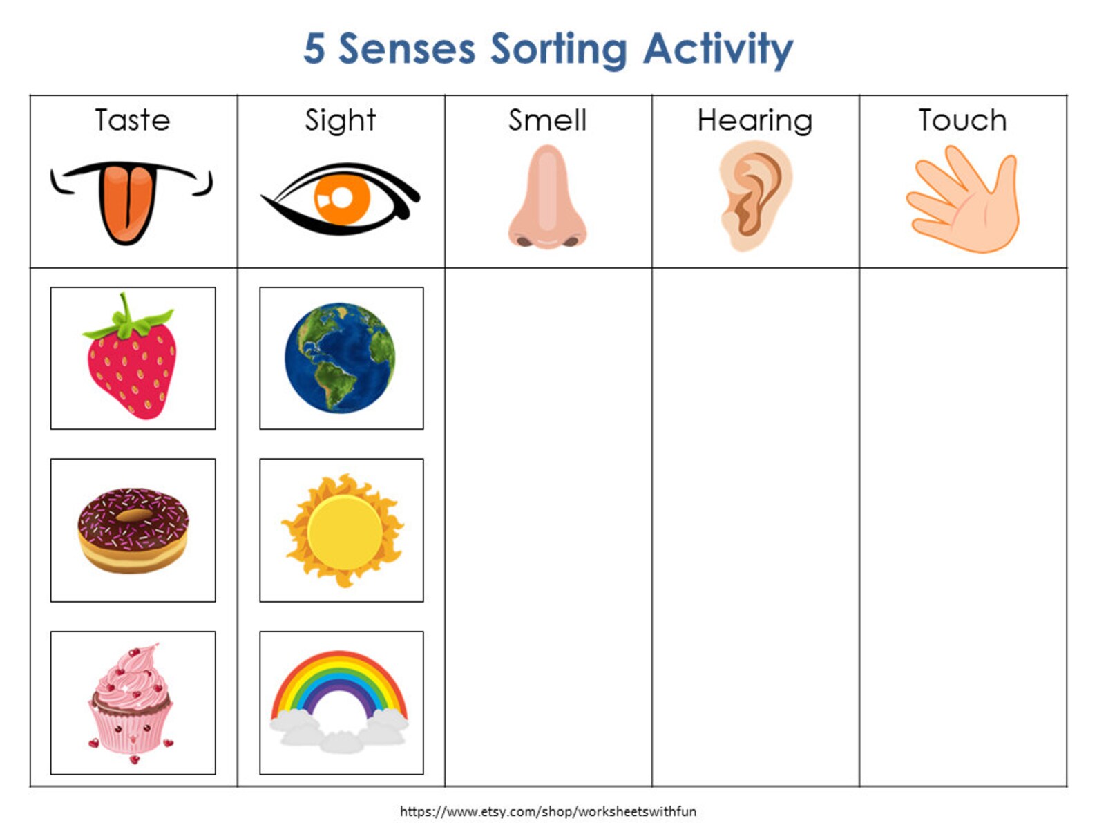 Five Senses Sorting Activity Printable for Preschool Kindergarten ...