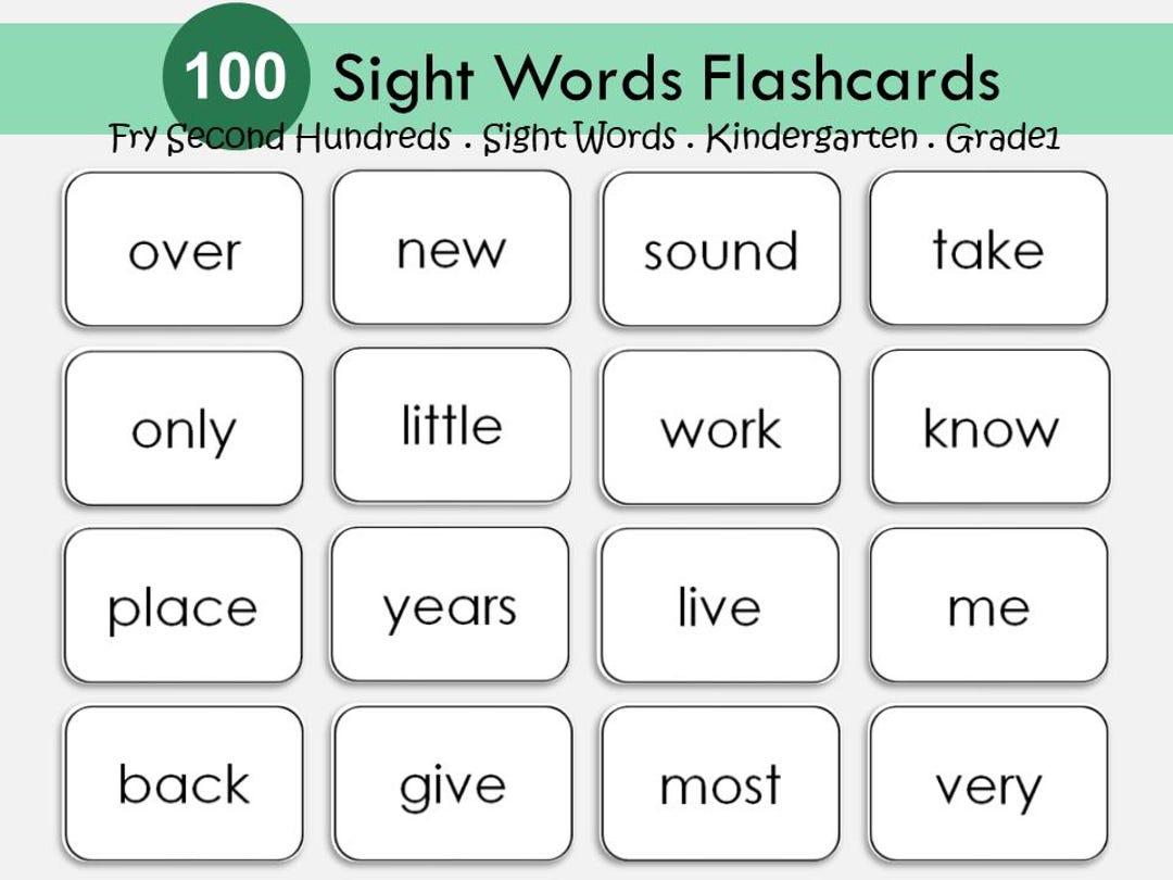 Fry's Second 100 Sight Words Flashcards: Printable Educational Tool ...