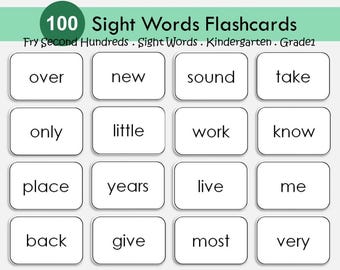 100 Printable Fry's First Hundred Sight Word Flashcards Kindergarten ...