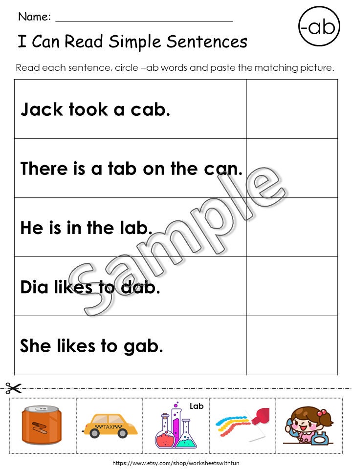 CVC Reading Sentences Worksheets Printable | Short Vowel Phonics Cut ...