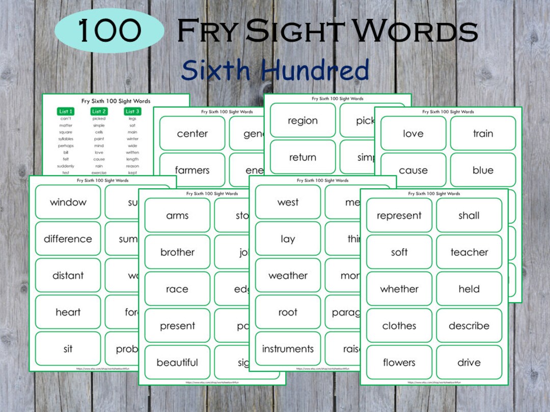 Sight Words Flashcards for Kindergarten 100 Printable Fry - Etsy