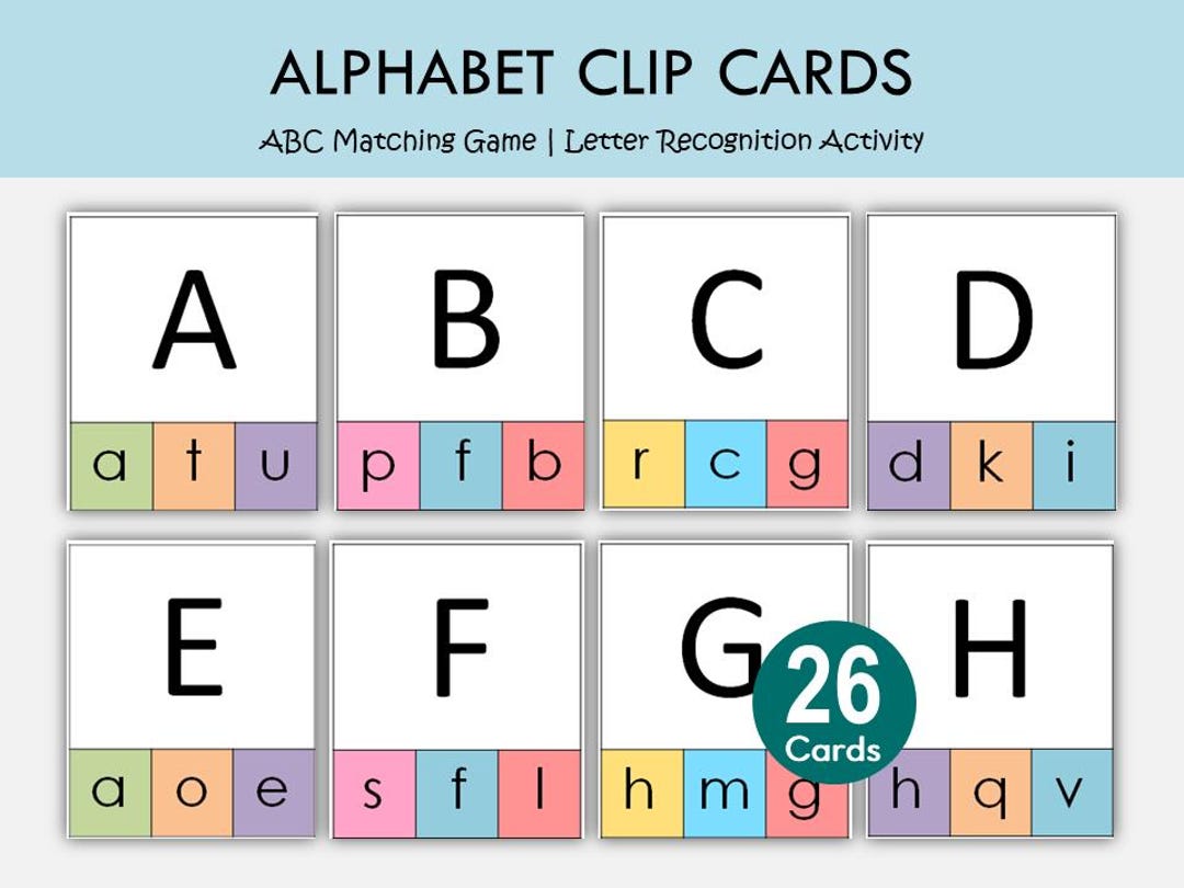 Alphabet Clip Cards Uppercase Lowercase Matching, Letter Recognition ...