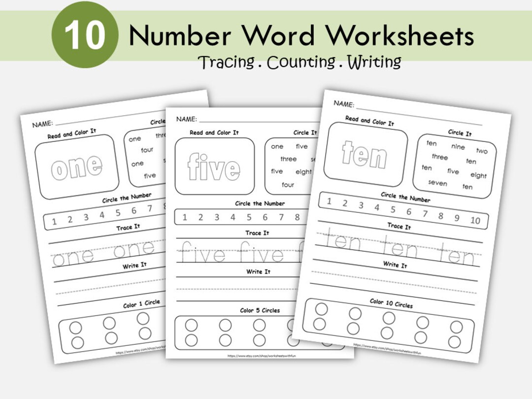 Number Word Worksheets, Learning Numbers 1-10, Preschool Worksheet ...