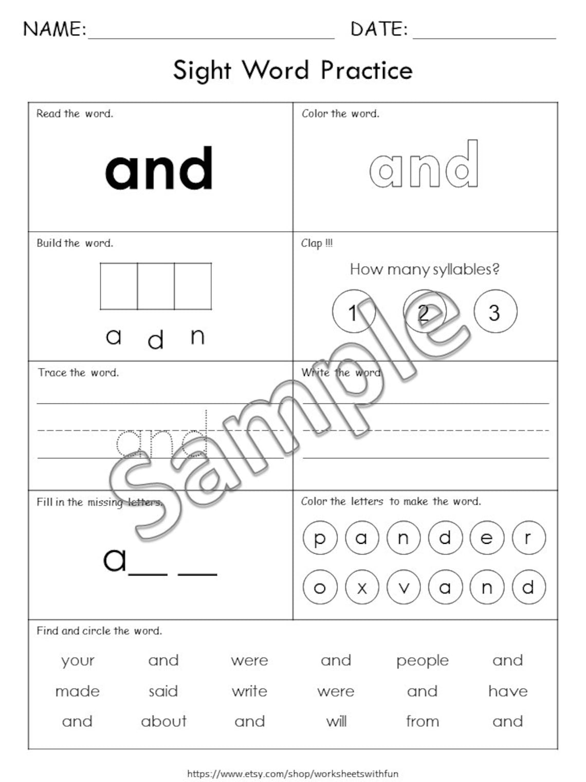 100 Printable Sight Words Worksheets for Kids | Fry First Hundred Sight ...