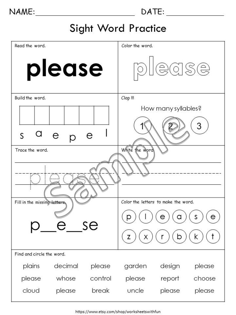 100 Fry Sight Words Worksheets: Eighth Hundred (printable) - Etsy