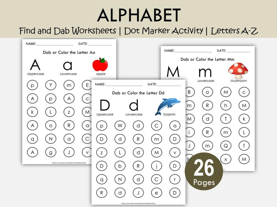 Alphabet Dab & Color Worksheets for Preschool and Kindergarten Kids ...