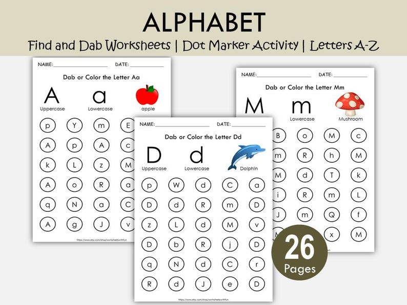 Alphabet Dab & Color Worksheets for Preschool and Kindergarten Kids ...