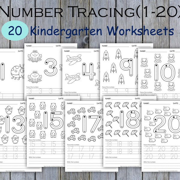 20 Number Tracing Worksheets, Handwriting Practice, Printable Number ...