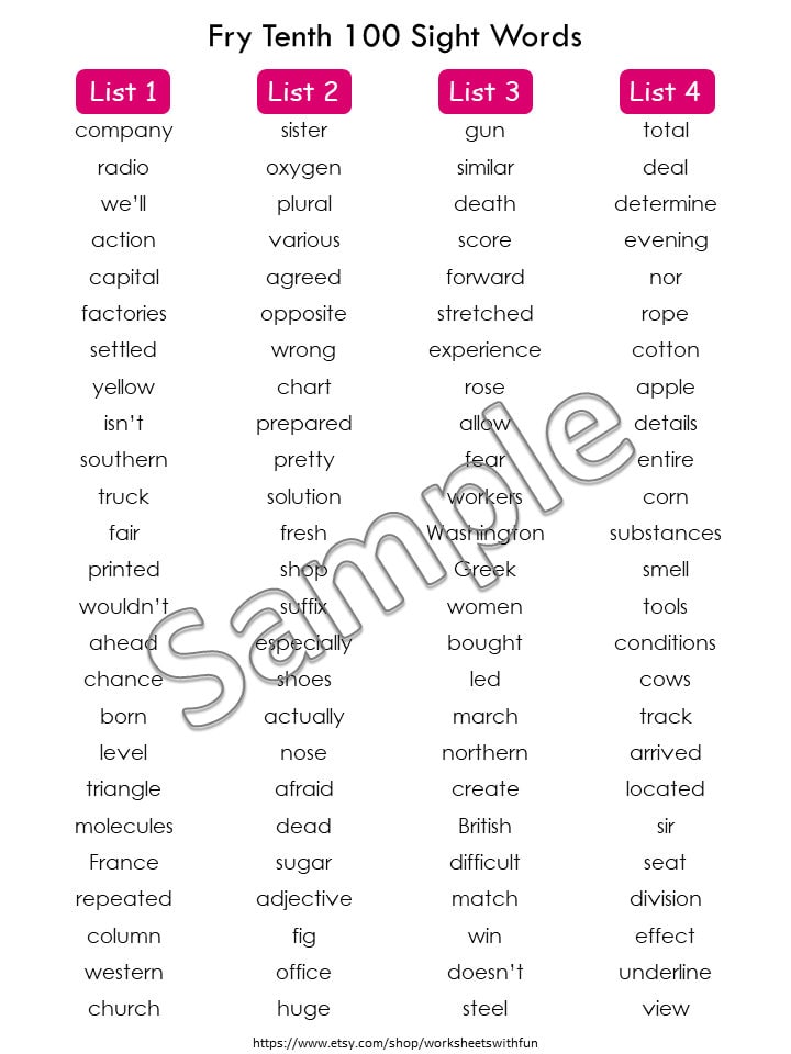 Fry Sight Words Flashcards Printable | 1,000 High Frequency Words ...
