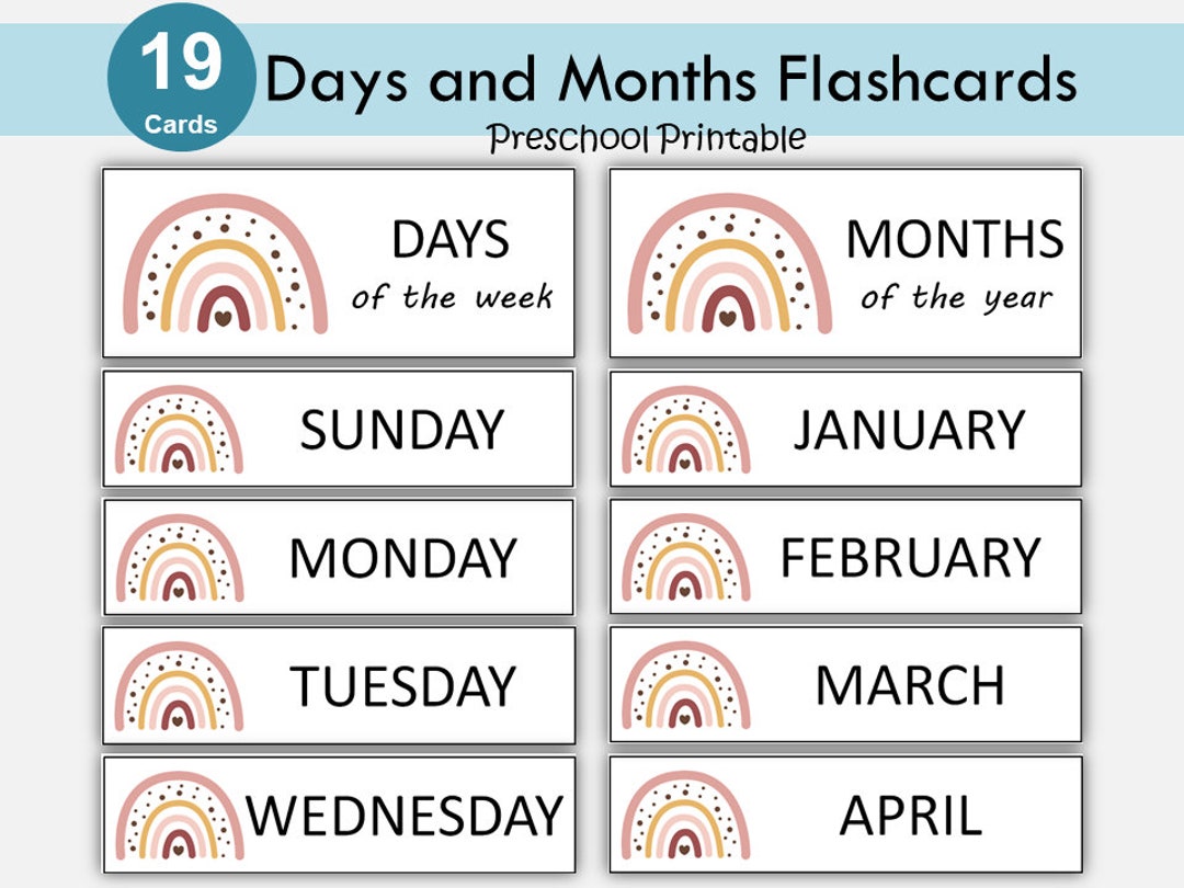 Days and Months Flashcards: Preschool Printable (PDF) - Etsy