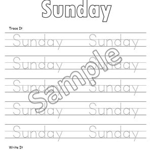 Days of the Week Printable, Kindergarten Tracing Worksheets, Days of ...