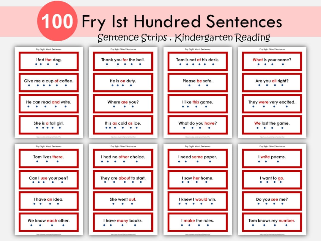 Fry Sight Words Sentence Strips, Simple Sentences, Fry First Hundred ...