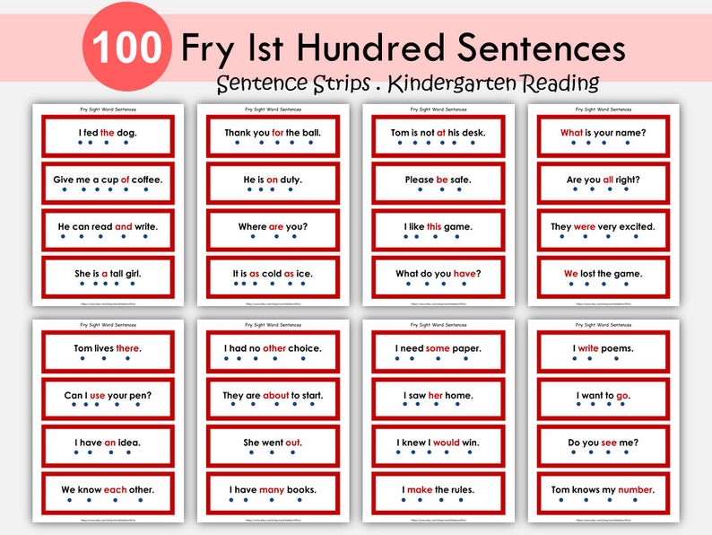 Fry Sight Words Sentence Strips: Kindergarten Reading (PDF Pattern) - Etsy