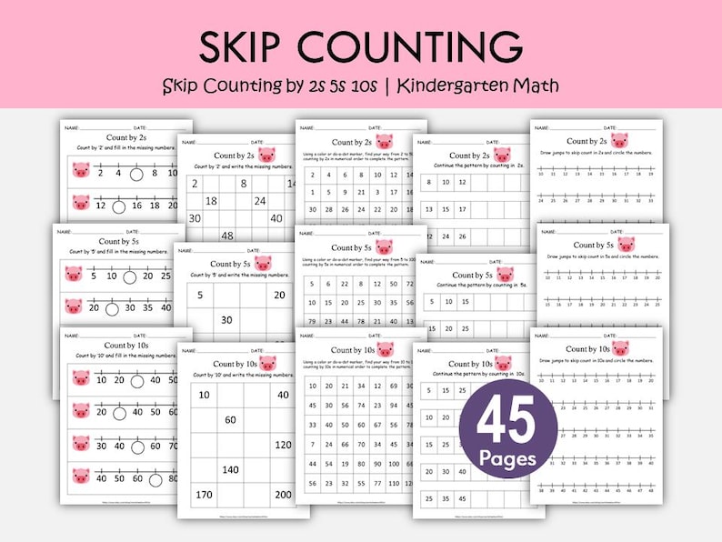 Skip Counting Worksheets 2s 5s 10s Printable, Kindergarten 1st Grade ...