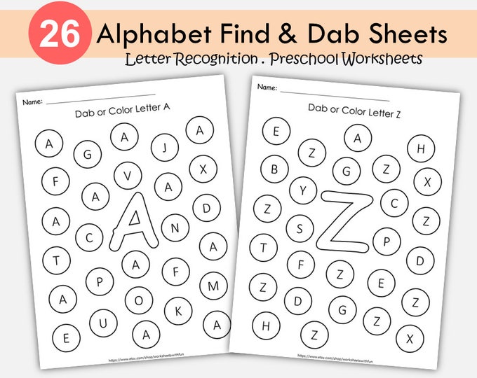 Uppercase Alphabet Dab and Dot | Alphabet Search | 26 Worksheet Pages ...