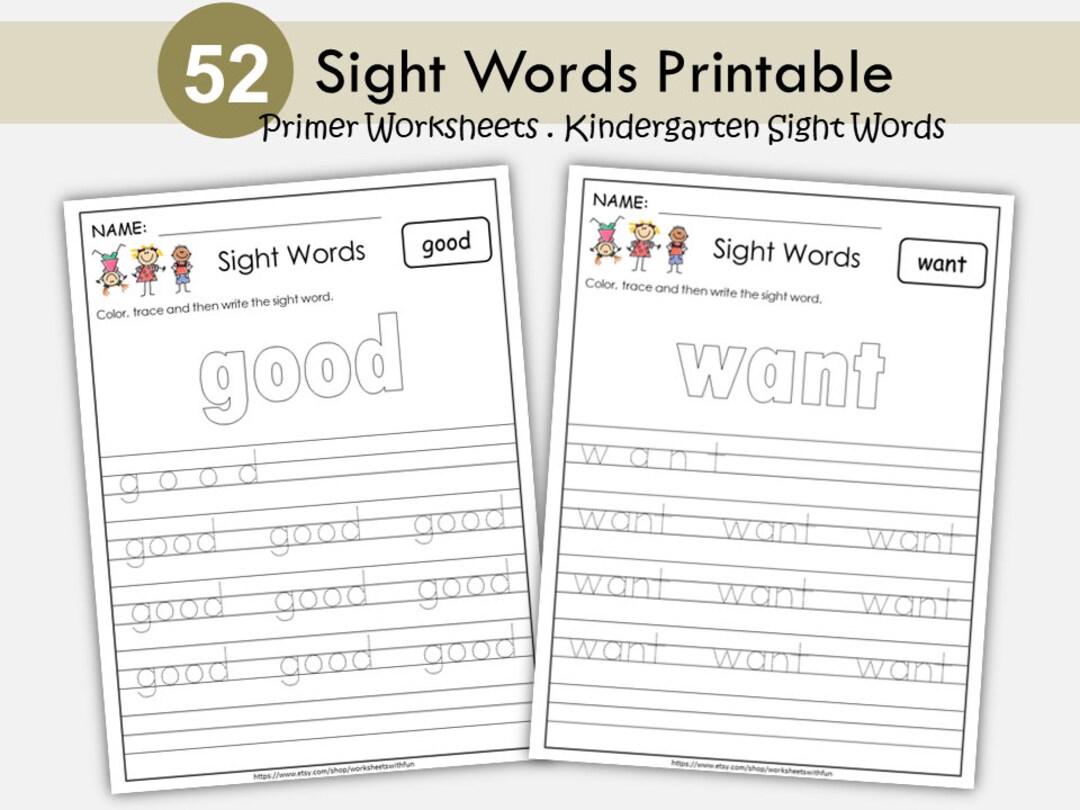 52 Sight Words Worksheets for Kindergarten, Sight Word Practice, High ...