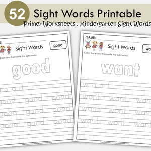 52 Sight Words Worksheets for Kindergarten, Sight Word Practice, High ...