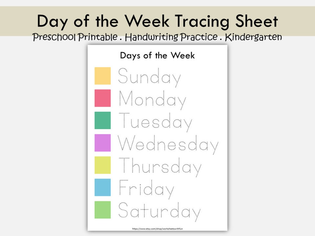 Days of the Week Tracing Worksheet, Days of the Week Printable ...