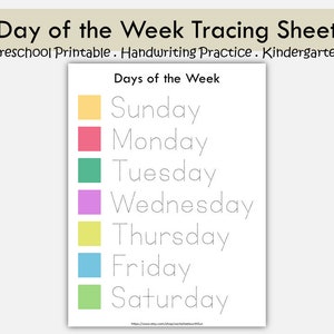 Days of the Week Tracing Worksheet, Days of the Week Printable ...