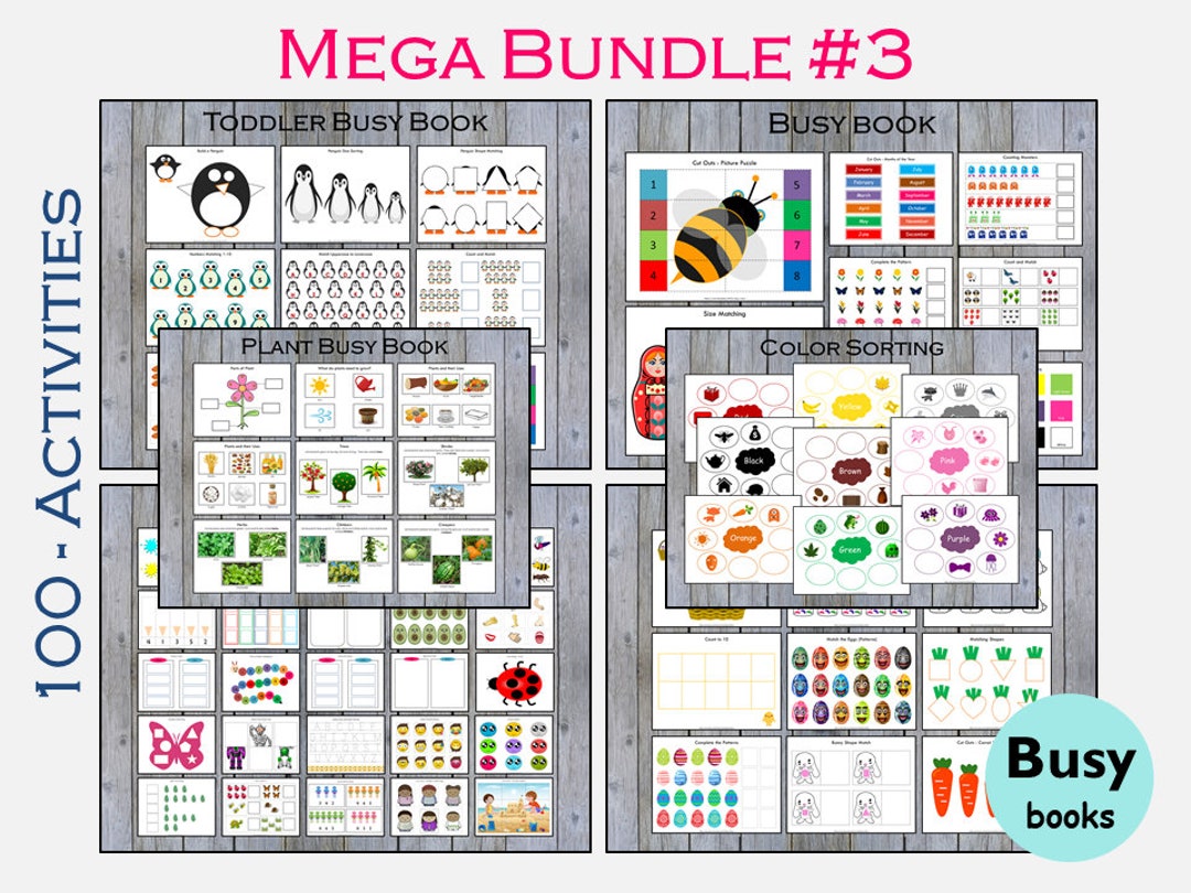 Busy Books Printable for Toddlers, Preschool Busy Book Bundle 3, 100 ...