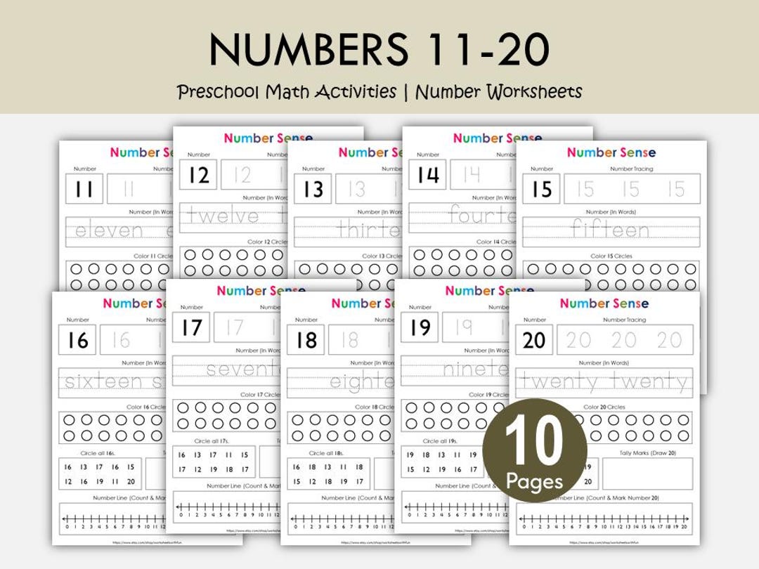 Numbers 11-20 Worksheets Printable, Kindergarten Number Tracing, Count ...