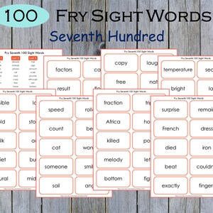Sight Words Flashcards for Kindergarten, 100 Printable Fry Seventh ...