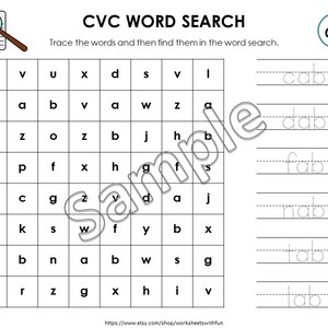 CVC Word Search Worksheets Printable, Trace & Find CVC Words, Phonics ...
