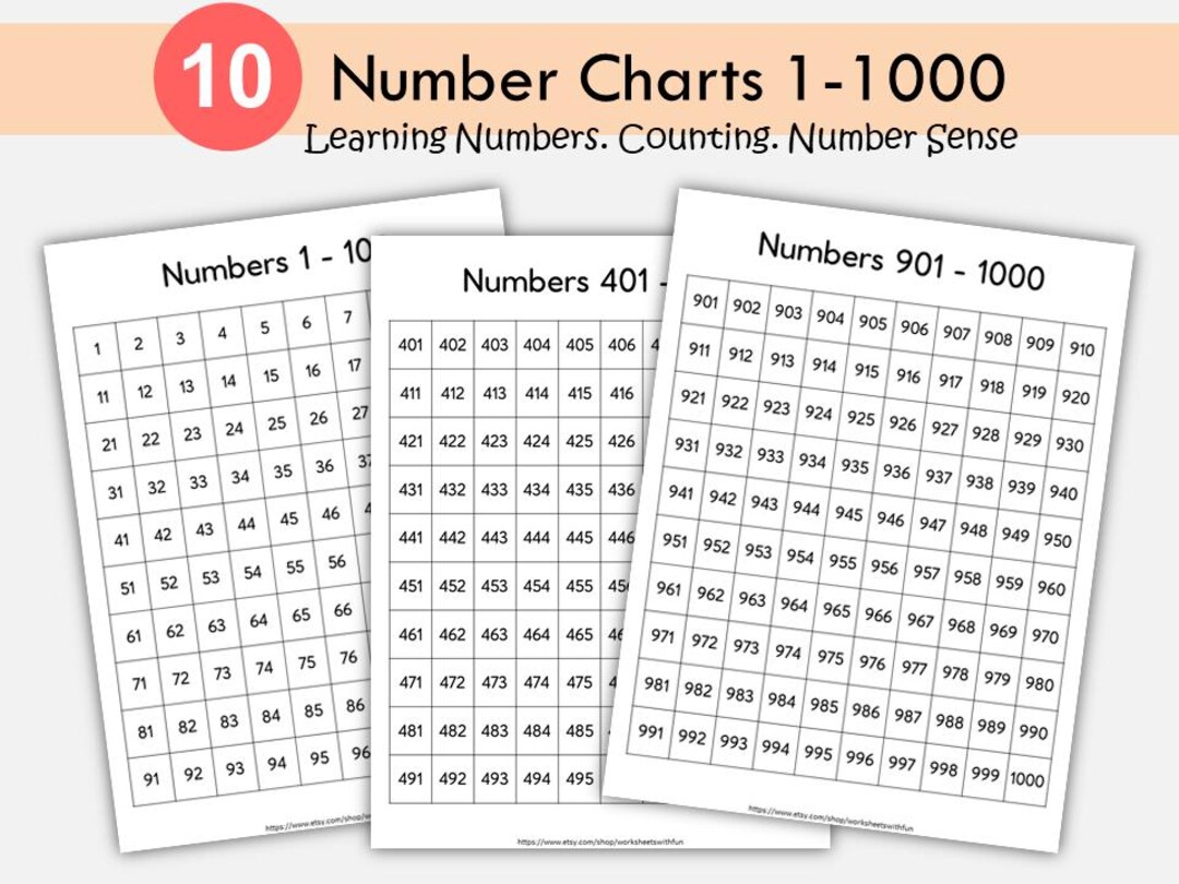 Number Charts to 1000, Number Charts for Kids, Number Charts Printable ...