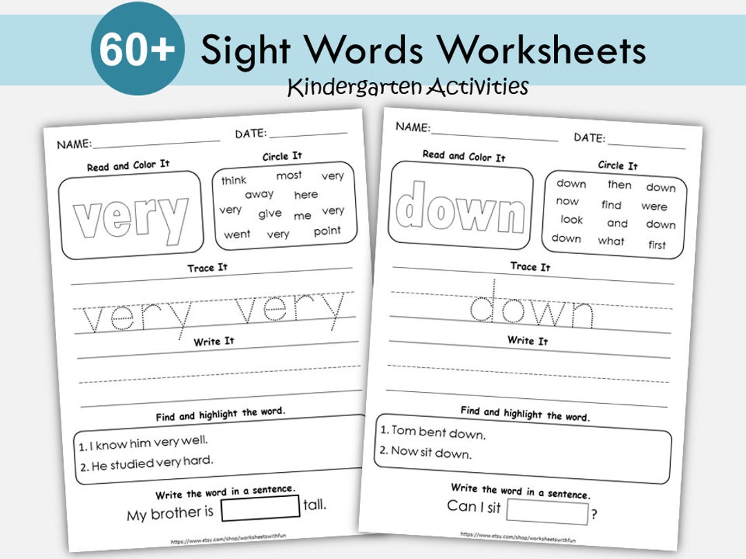Kindergarten Sight Words Worksheets, Sight Word Practice, Learn to Read ...